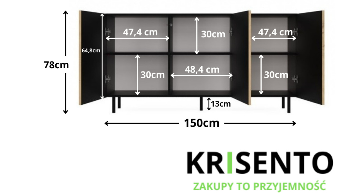 Komoda czarna lamele KOM-924-ART-CZERN-LAM | Krisento